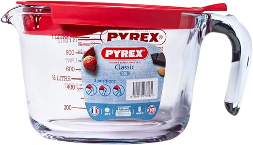 Pyrex Classic Glass Measuring Jug with Lid, 1 Litre Capacity: Kitchen ...