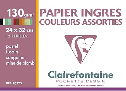 Clairefontaine Ingres Pastel Paper, 130 g, 24 x 32 cm, 12 Sheets: C ...