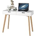 Amazon.com: FOTOSOK White Computer Writing Desk with 2 Drawers, Small ...