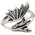 TIRHTYPLSU Dragon Ring S990 Open Wrap Rings Pterosaur Dinosaur Animal Punk Rings Sterling Silver ...