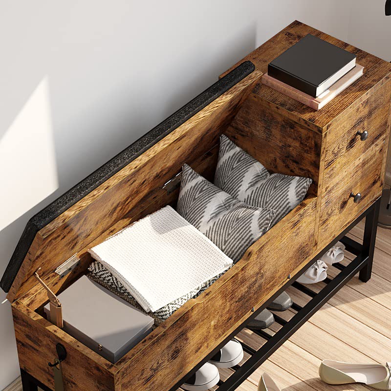 IRONCK Entryway Bench, Shoe Storage Bench with Flip Top Box and 2 ...
