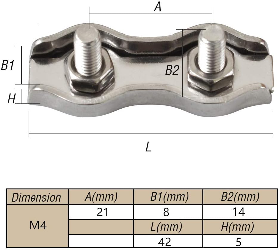 M4 Wire Rope Cable Clip Clamp, Wire Rope Grips Bolts 304 Stainless ...