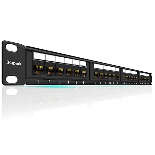 Rapink Patch Panel 24 Port Cat6 10G Support, Network Panel UTP 19-Inch ...