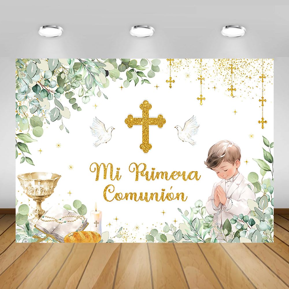MEHOFOND Mi Primera Comunion Backdrop for Boy Baptism Christening Party ...