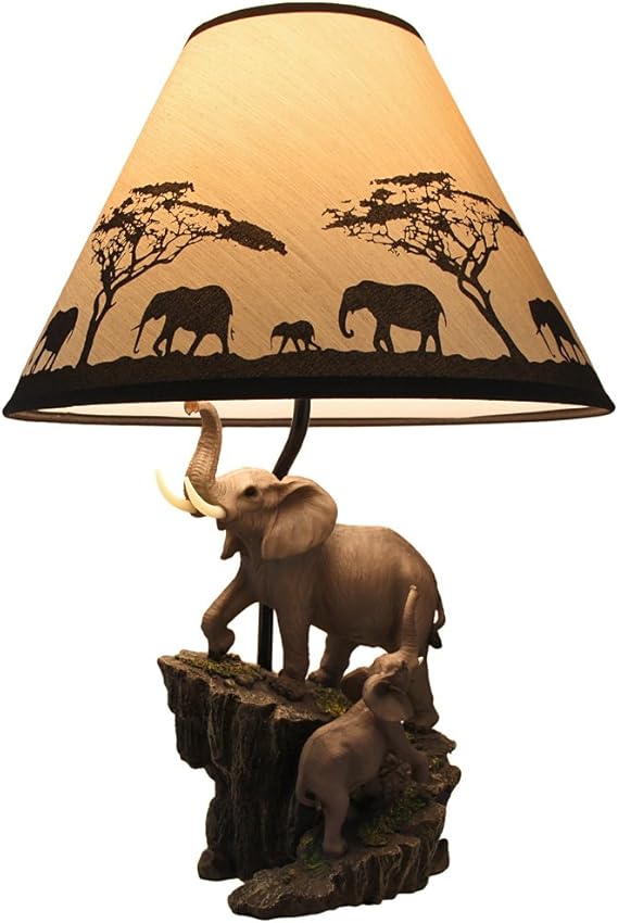 Elephants on Expedition Sculptural Table Lamp w/Decorative Shade, Table ...