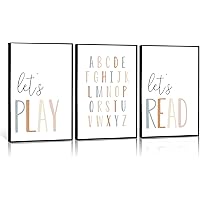 Amazon.com: 3 Piece Framed Let's Play Let's Read Canvas Wall Art Kids ...