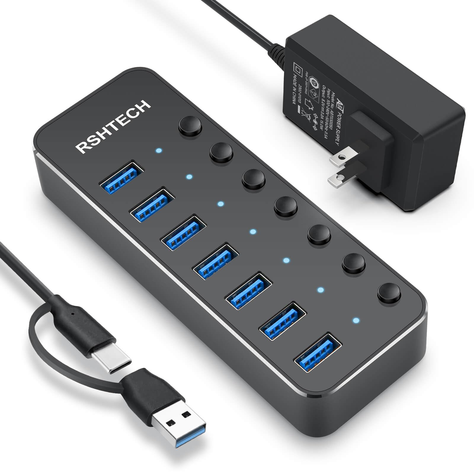 Mua RSHTECH USB HUB 3.0 with Power Supply, 7 Port 2023 Upgraded USB Hub Aluminum 5Gbps High ...