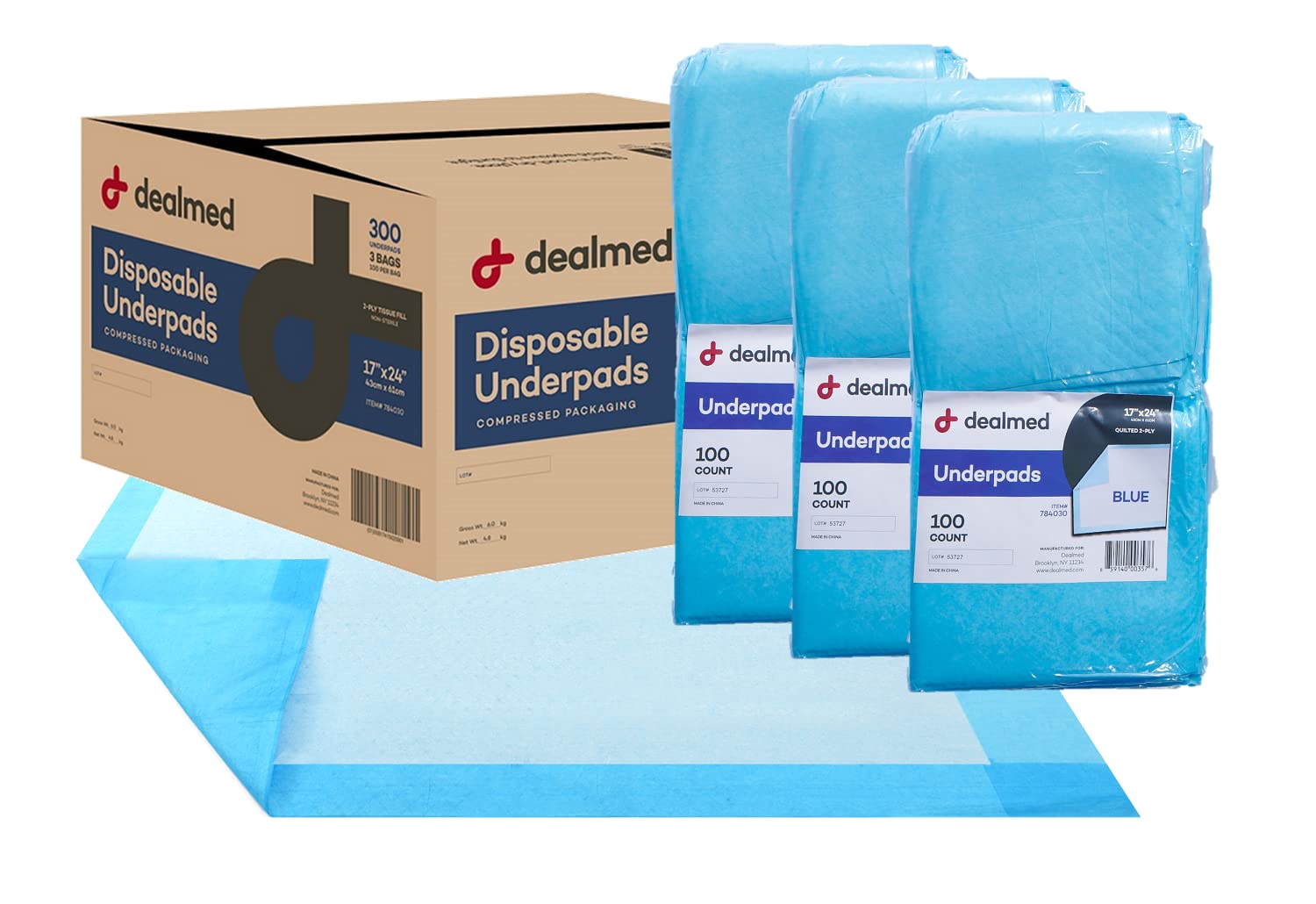 Dealmed Standard Non-Sterile Medical Underpads, 300 Count Disposable 2 ...