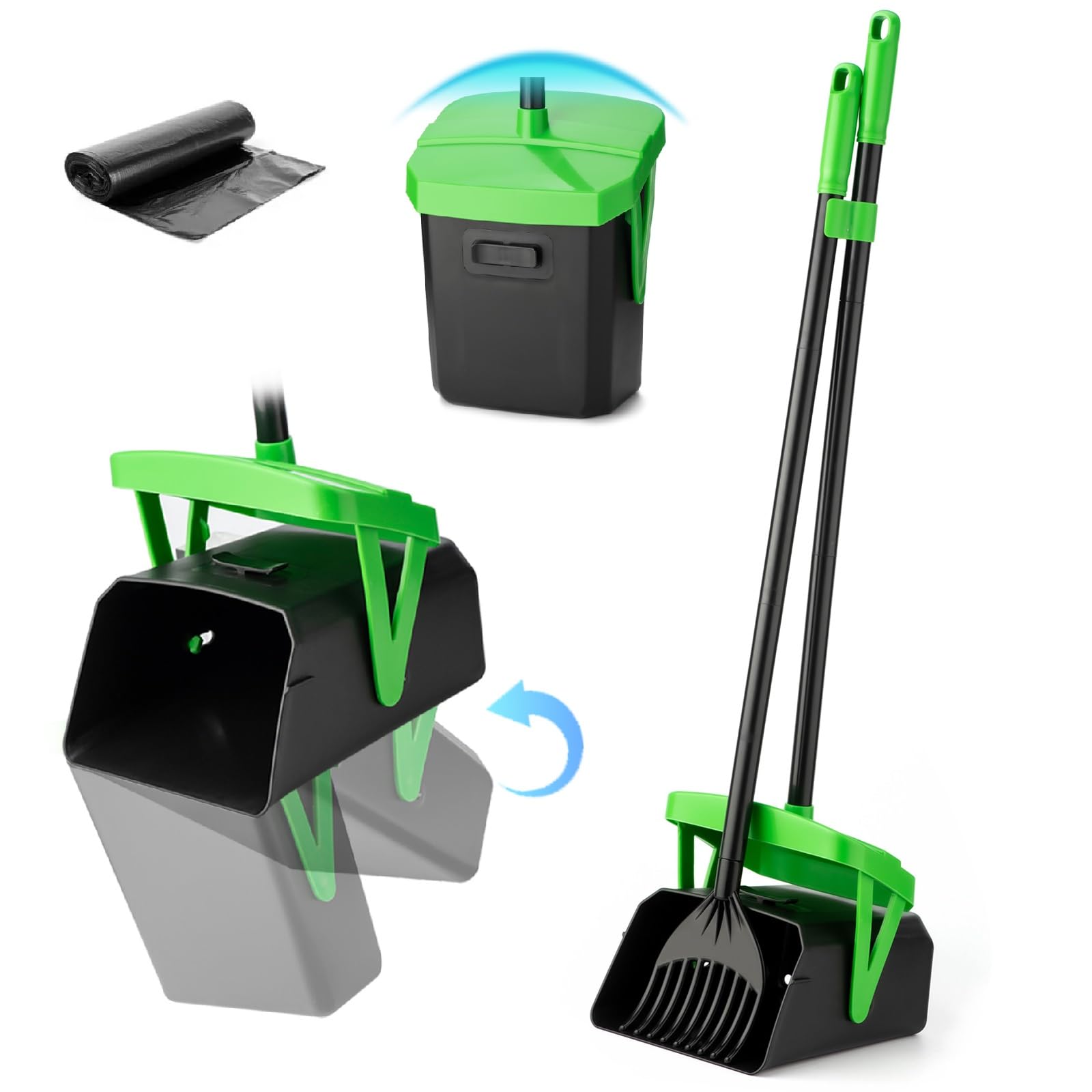 FUSBUNTY Pooper Scooper Swivel Bin & Rake with 20 Waste Bags, Dog ...