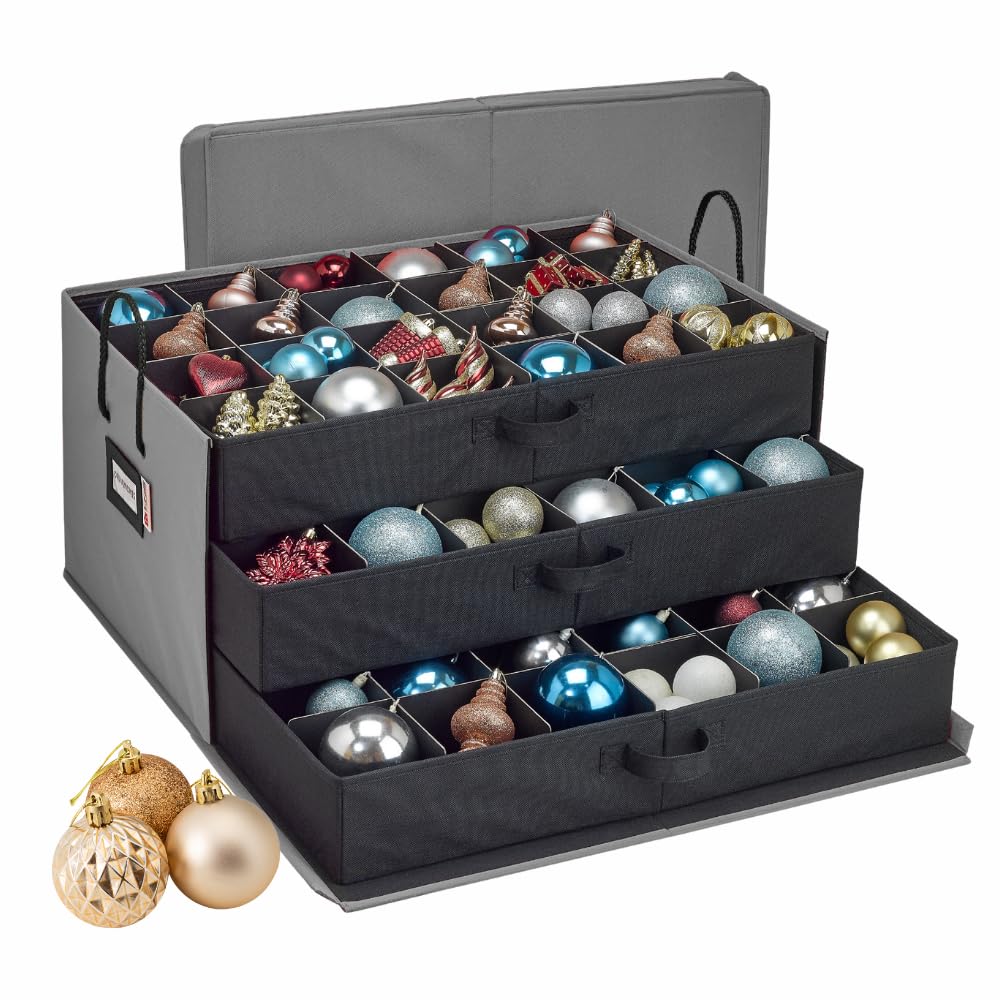 HOLDN’ STORAGE Christmas Ornament Storage Box with Dividers, Holds Up ...