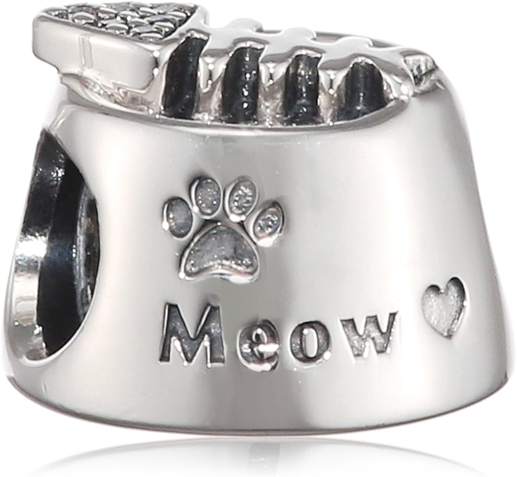 Pandora Ciondolo da Donna, Motivo: Ciotola per Gatti, con Scritta Meow ...