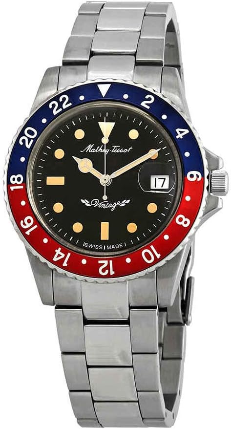 Relógio masculino com bisel automático azul e vermelho vintage Mathey ...