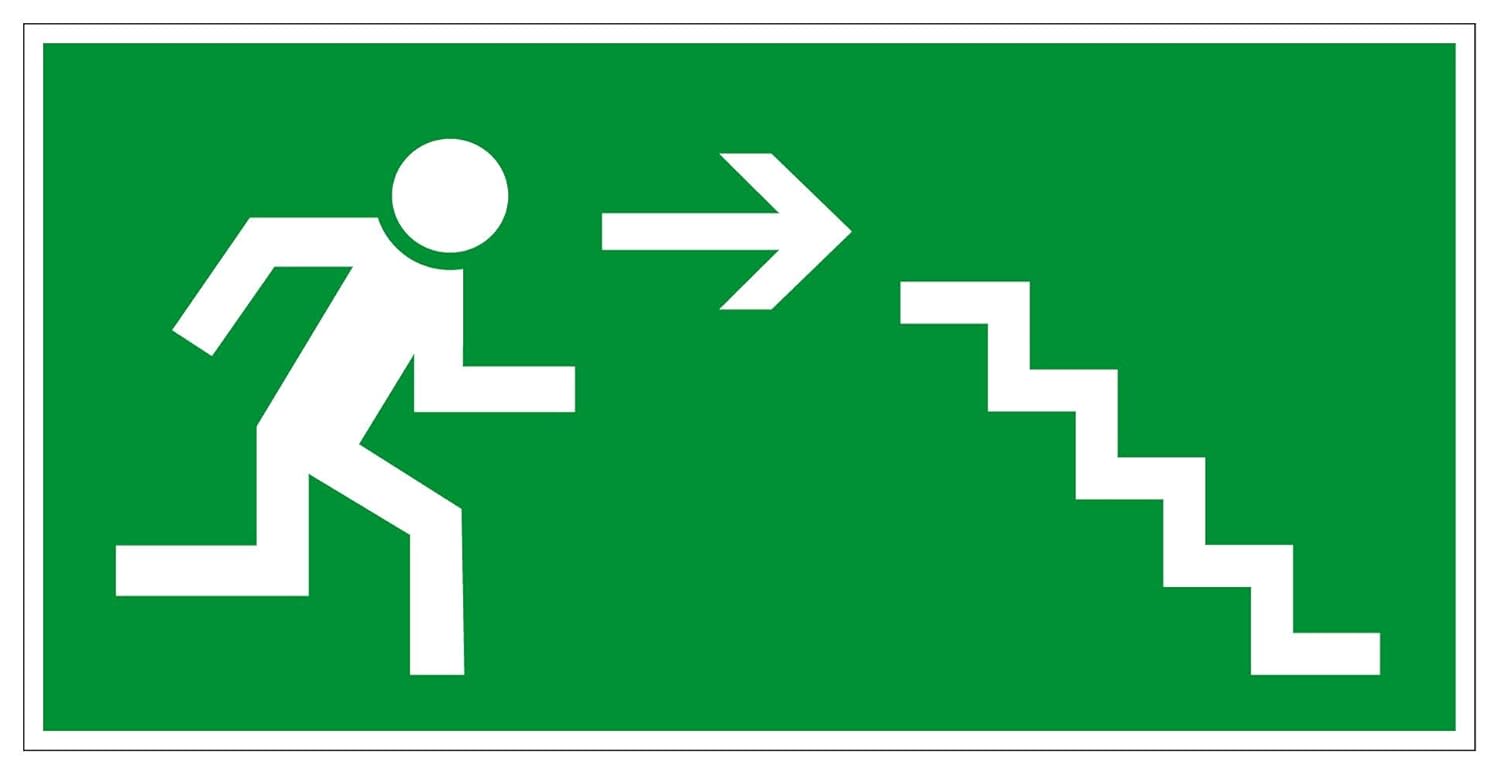 Fluchtwegschild aus Folie, lang nachleuchtend - Treppe abwärts, Rechts ...