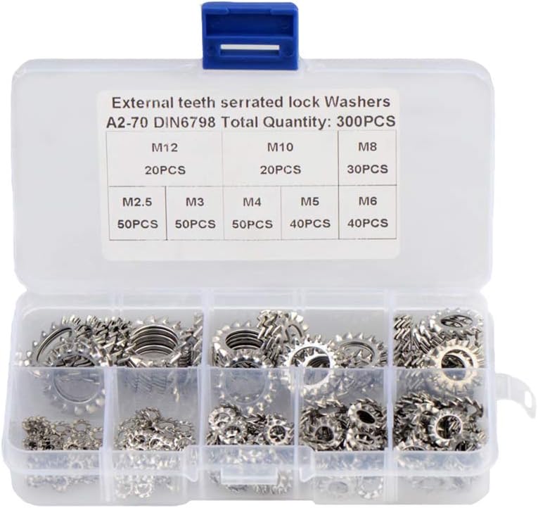 WhyTin 300 PCS Locking washers,M2.5 M3 M4 M5 M6 M8 M10 M12 Internal ...