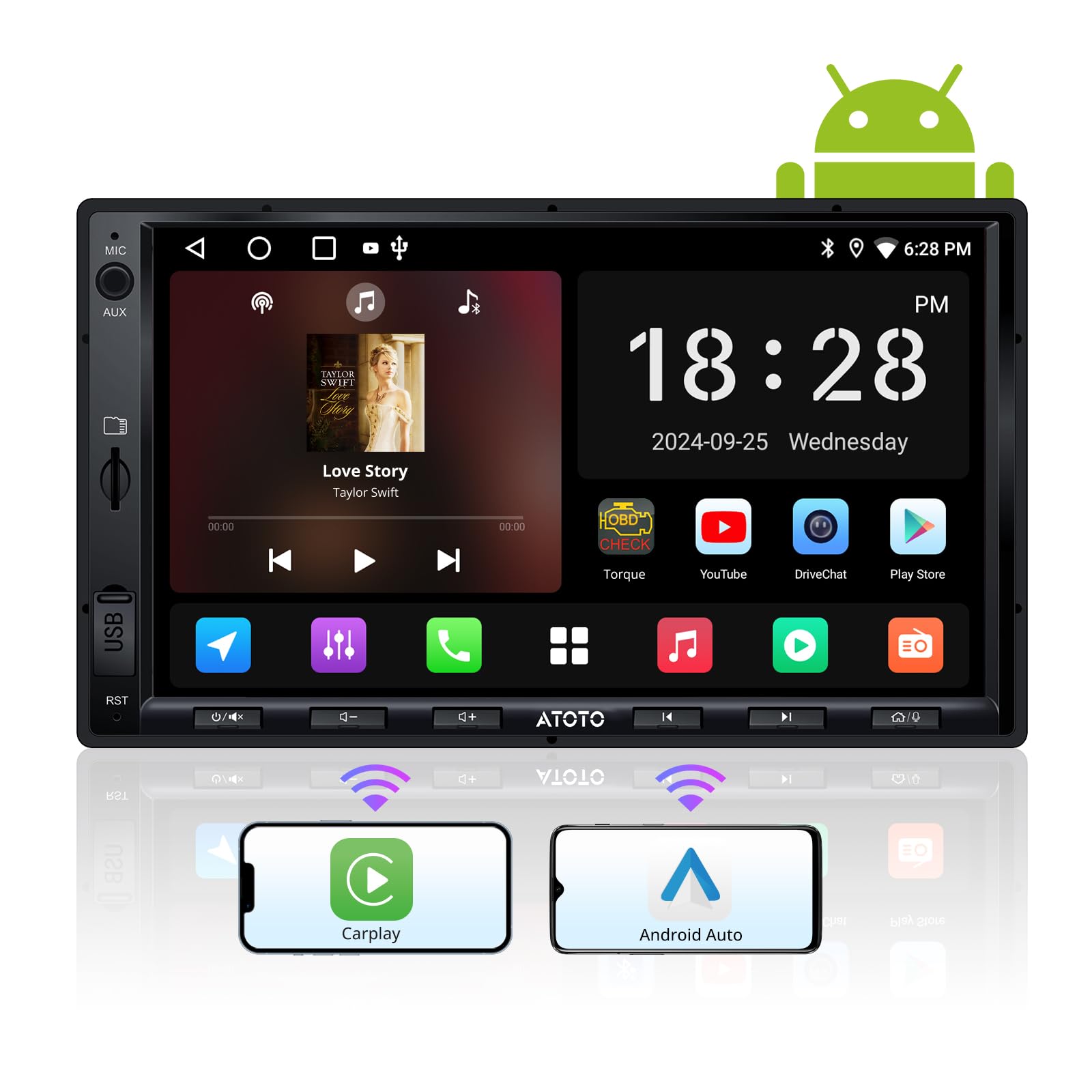 ATOTO A5L 7inch Android Double DIN Car Stereo, Wireless CarPlay&Android ...