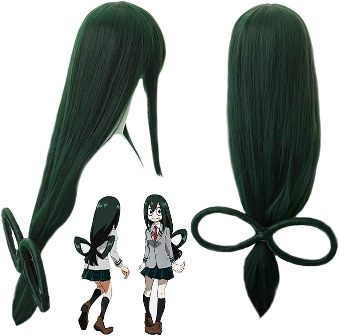 Anime Cosplay Asui Tsuyu Wigs Dark Green Froppy Long Wigs With ...