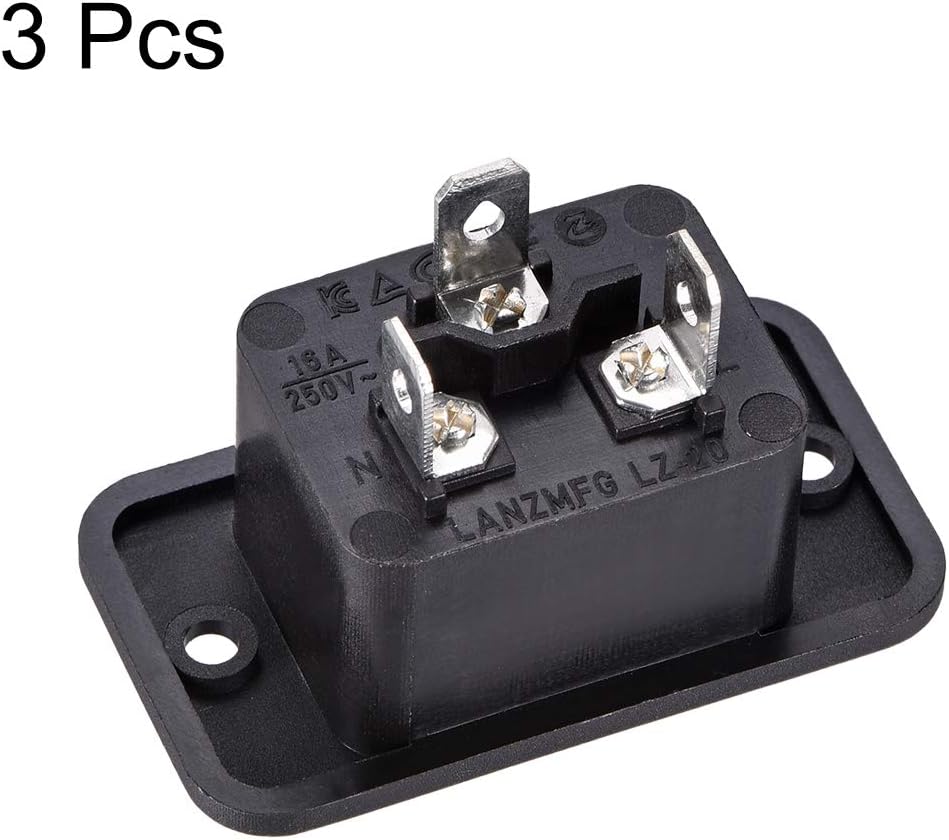 sourcing map C20 Panel Mount Plug Adapter AC 250V 16A 3 Pins IEC Inlet ...