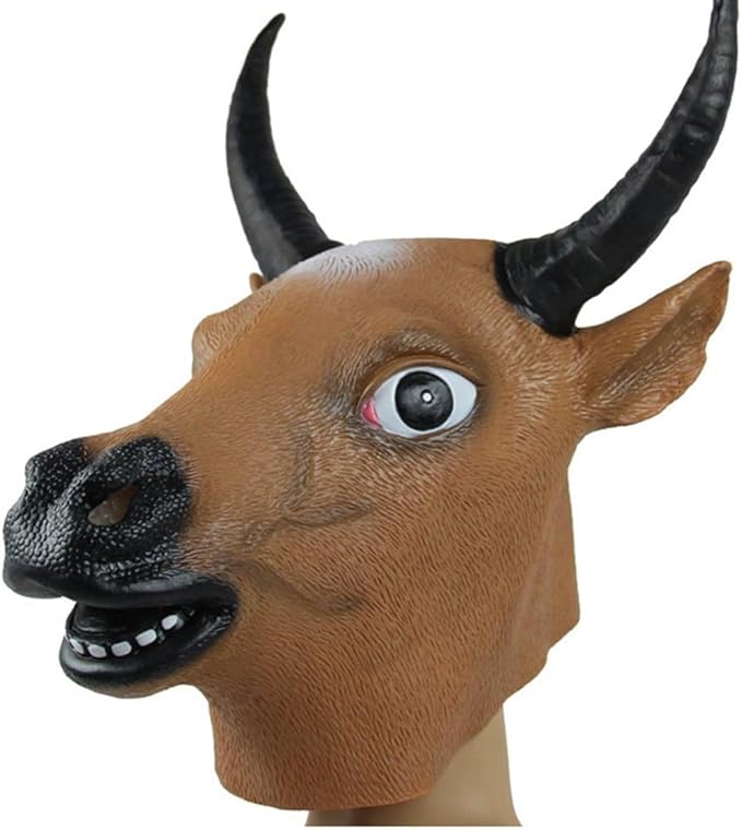 Amazon.com: Gmasking Natural Latex Khaki Cow Bull Head Mask Costume ...