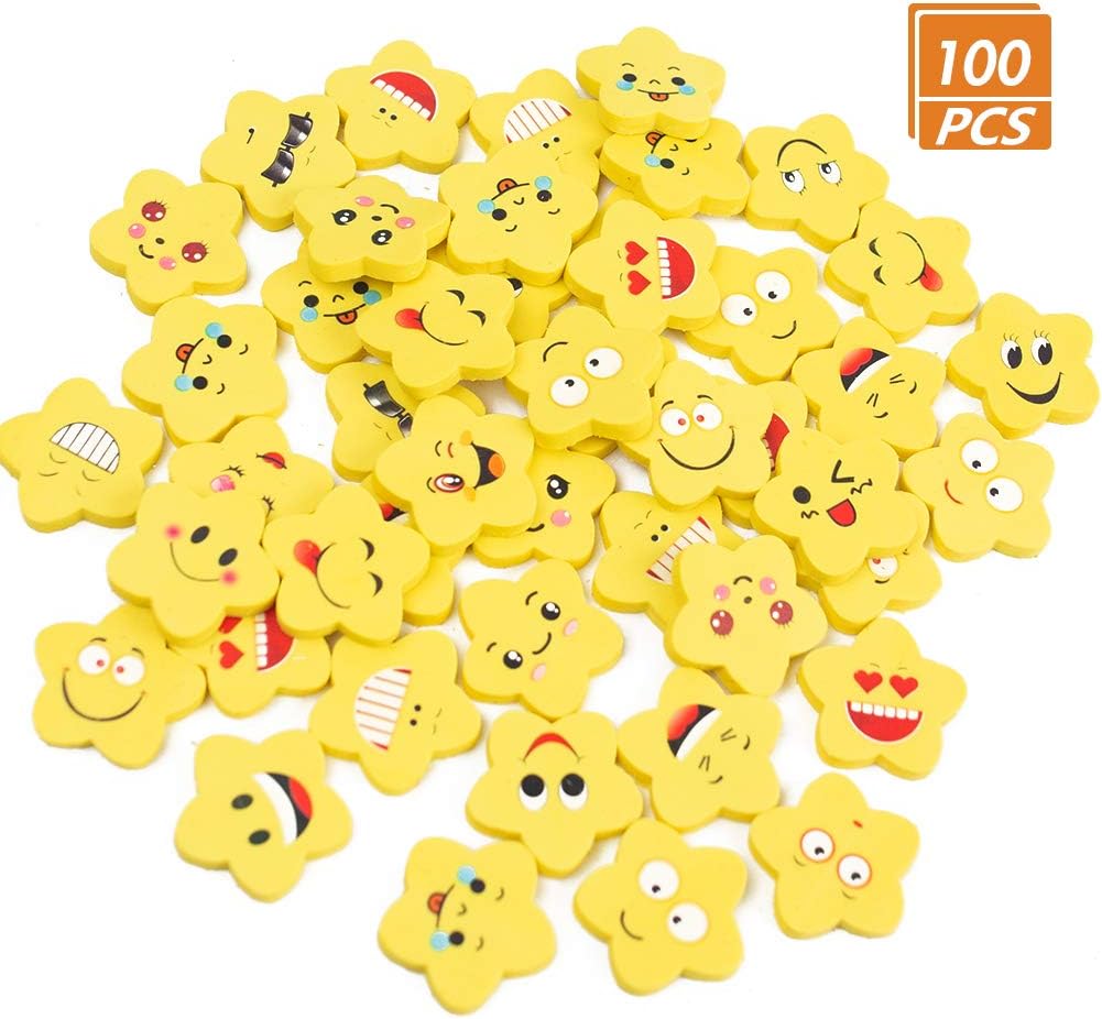 Koogel 100 Pcs Emoji Novelty Erasers, Emoji Smile Rubber Erasers for ...