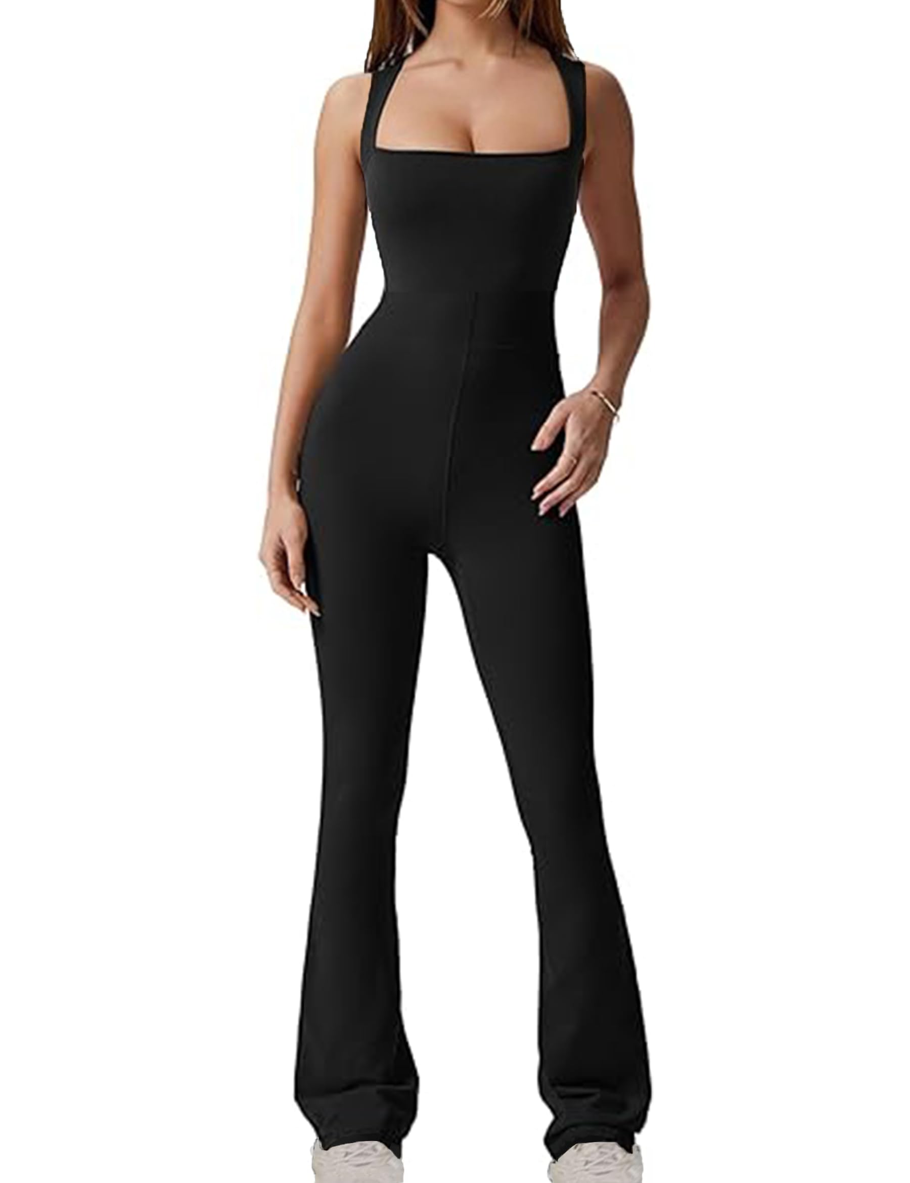 Yeshape Summer Flare Wide Leg Jumpsuits for Women Tummy Control Black ...