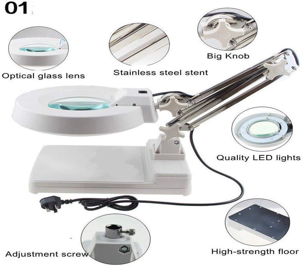10X Desktop Magnifier Lamp with LED Light |Adjustable Arm Magnifier ...