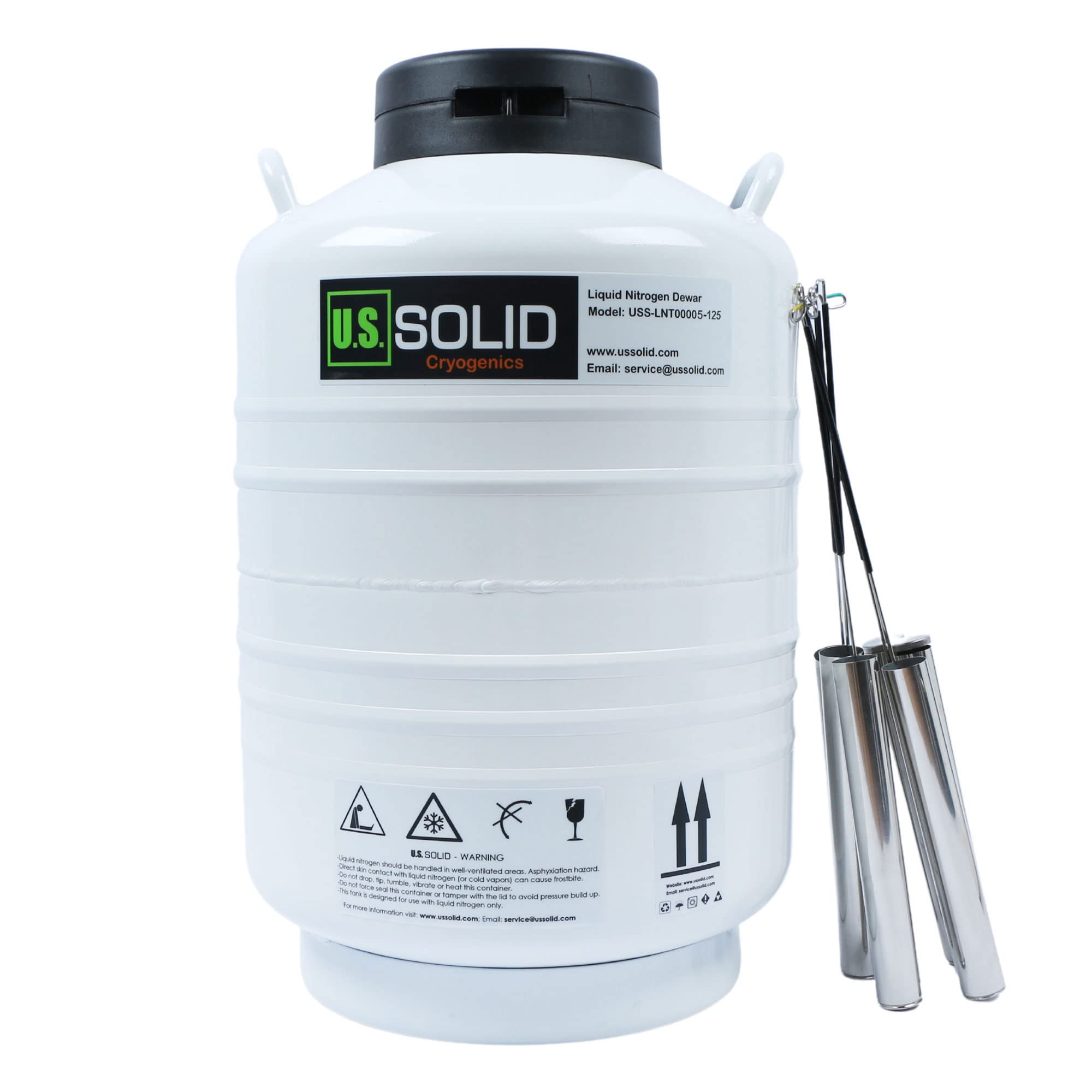 U.S.SOLID 30L Cryogenic Container Liquid Nitrogen LN2 Tank Dewar with Straps 6 Canisters, 125mm ...