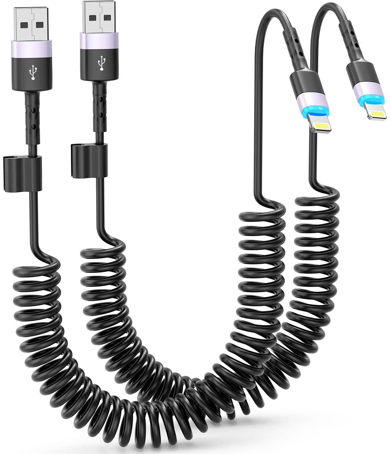 Coiled Lightning Cable, 2 Pack, 3 FT, iPhone Cord for Car, Apple ...