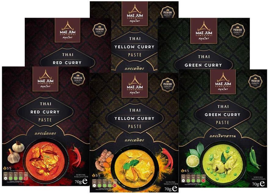 Traditional Thai Curry Paste Classic Variety Bundle by Mae Jum (6 Packs ...