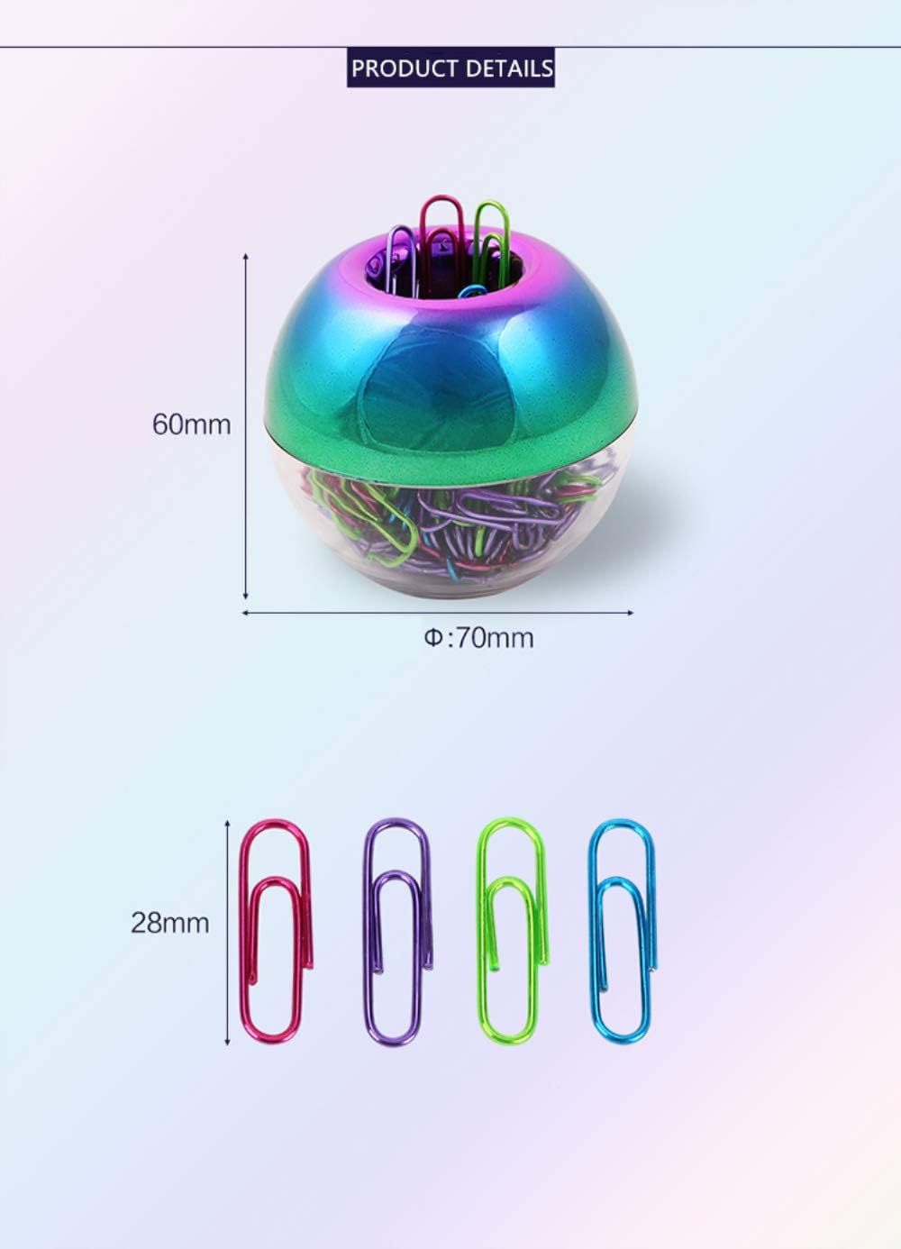 100pcs 28mm Colorful Paper Clips in Round Rainbow Paper Clip Dispenser ...