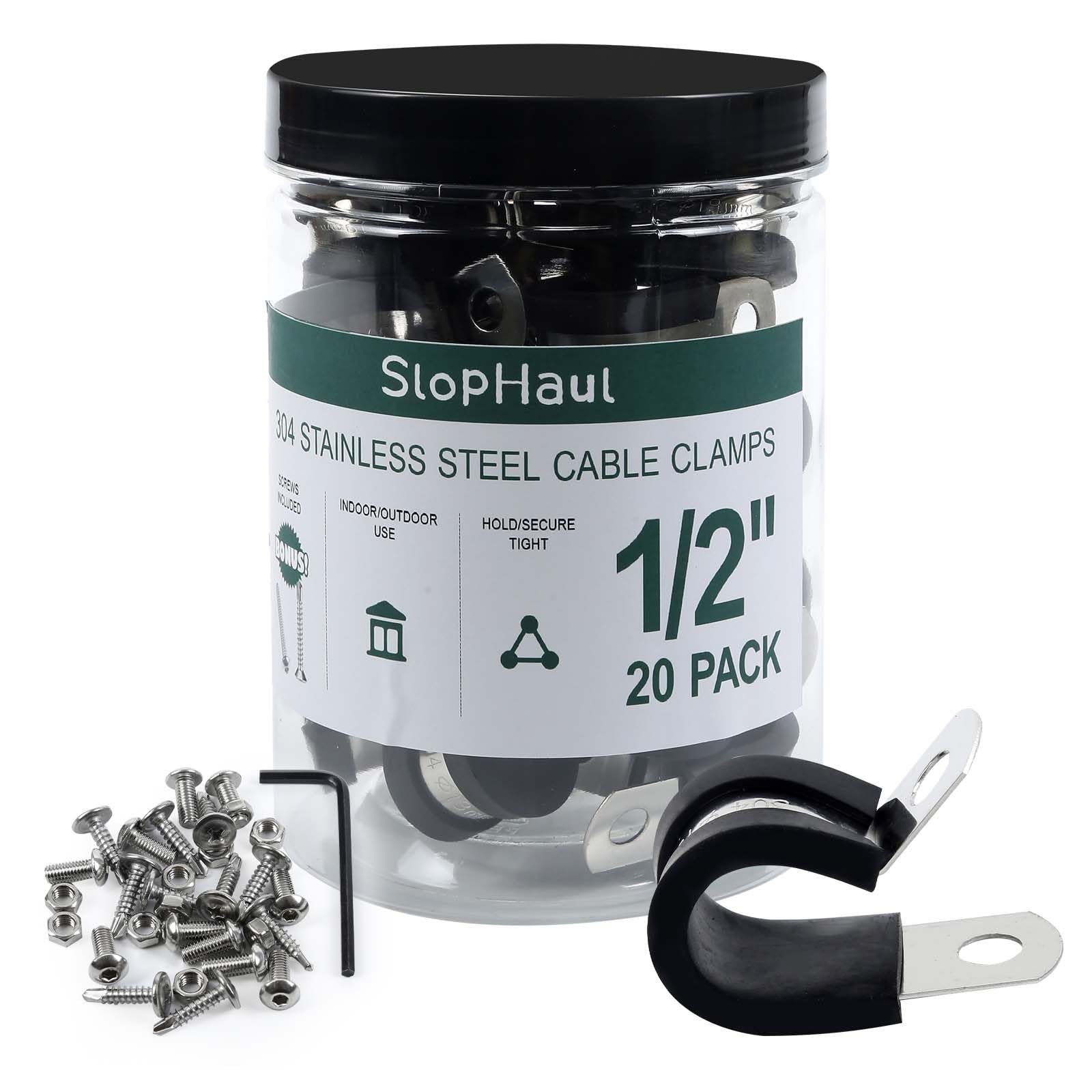 SlopHaul 20 Pack 1/2 inch Cable Clamps (Screws Included), Stainless ...