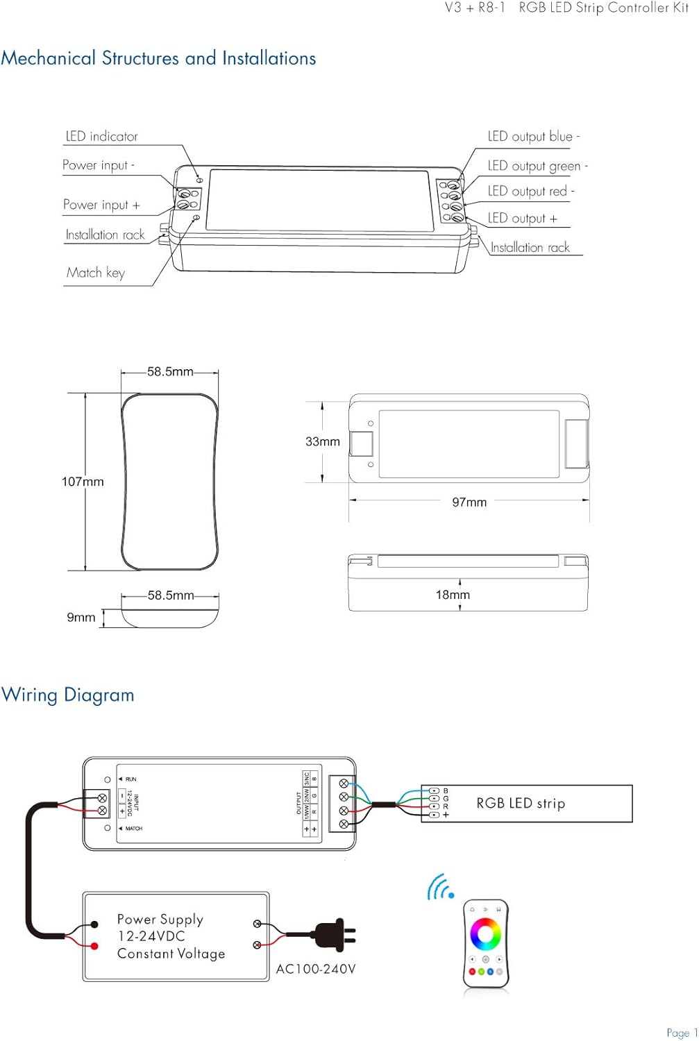 RGB LED Strip Controller Kit RGB RF Controller LED Remote Control RF ...