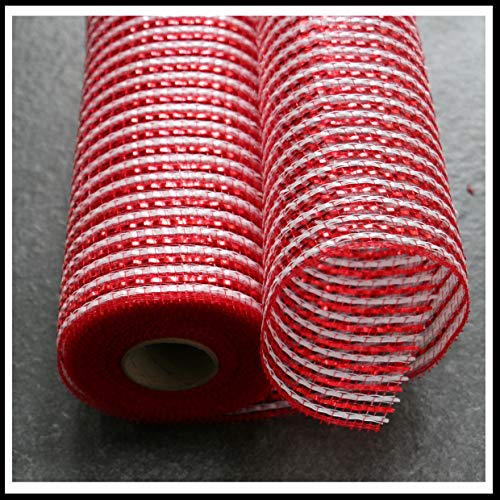 10" Wide Poly Deco Plastic Mesh Deluxe Wide Foil Red/White Stripe 10 ...