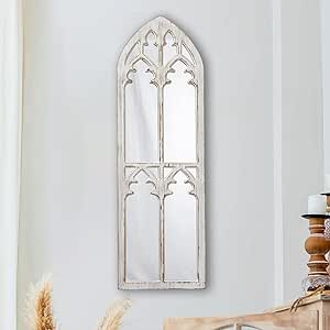 Amazon.com: Farmhouse Wood Frame Arched Window Mirror 12" x 38 ...