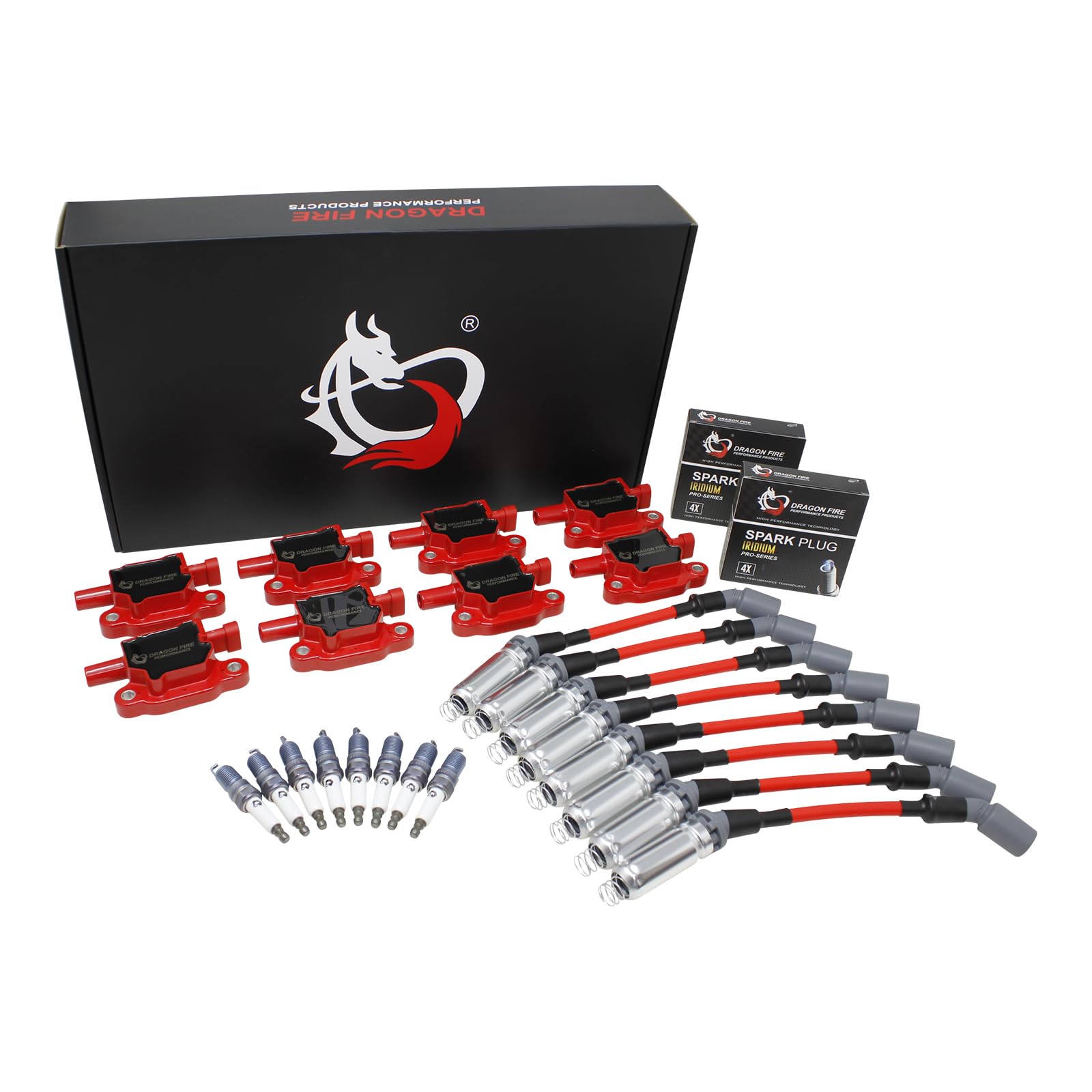 DRAGON FIRE Performance Ignition Power Pack Coils Iridium Spark Plugs ...