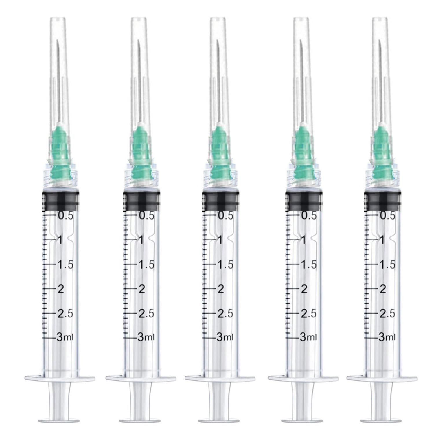 50 Pack 3ml/cc Disposable Luer Lock Lab Syringes with 21Ga 1.0 Inch ...
