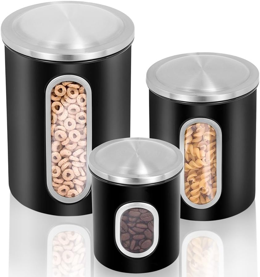 Amazon.com: Fortune Candy 3 Pieces Stainless Steel Canisters Set (Black ...