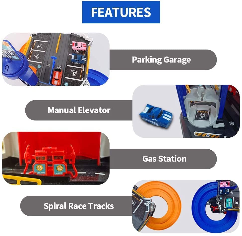SGOTA City Ultimate Garage Playset, 3-Level Garage Toy Set with 4 Cars, Race Car Track Sets Toy ...