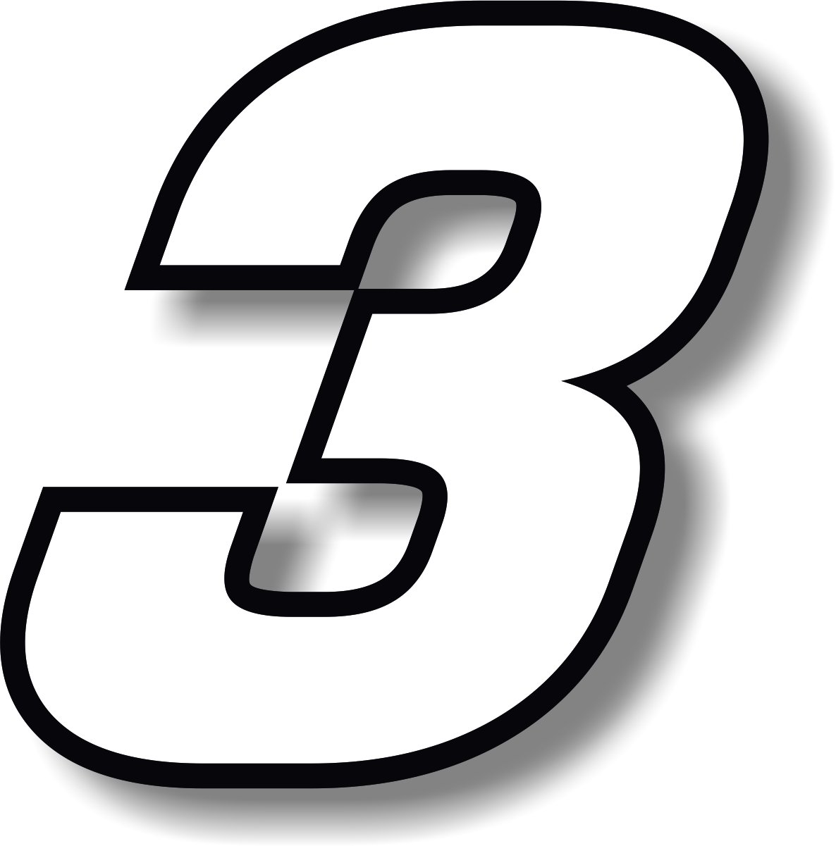 Vinyl sticker/decal White (Black outline), square font, race number 3 ...