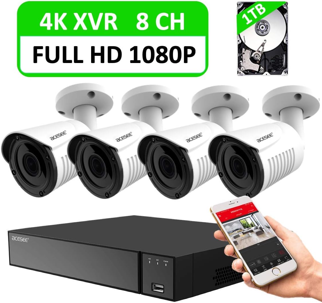 8CH Security Camera System with 4K Wired DVR and 4pcs 1080P Indoor ...