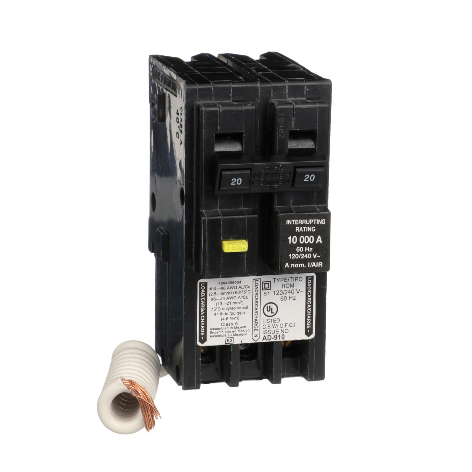 Square D - HOM220GFIC Homeline Circuit Breaker, 20-Amp, 120/240V, 2 ...