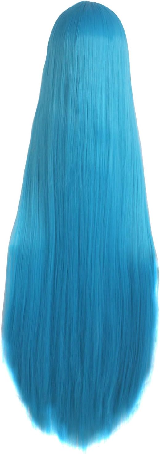 MapofBeauty 40 Inch/100cm Long Silky Smooth Costume Anime Wig (Cyan ...