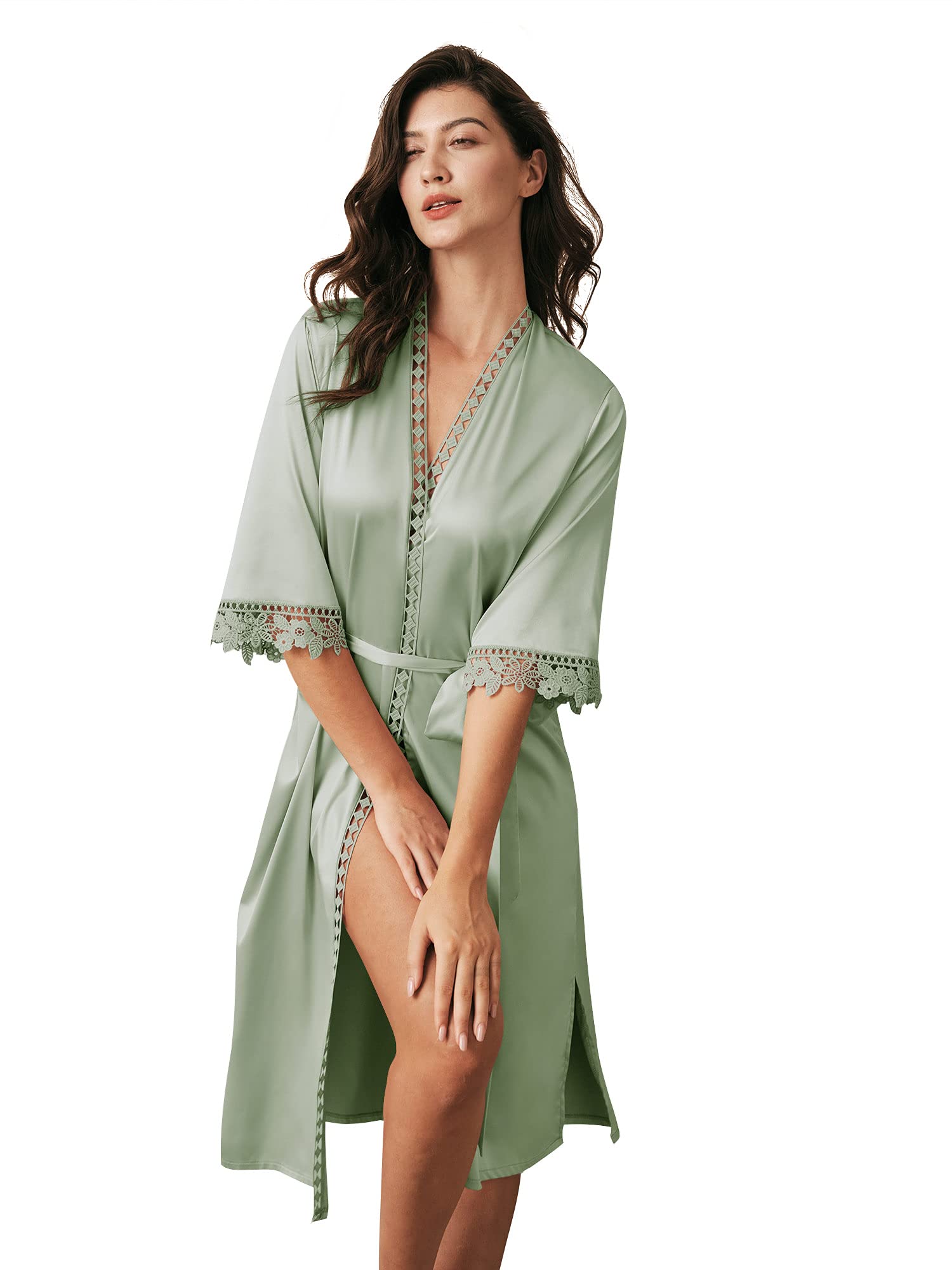 AW BRIDAL Womens Long Silk Robe Bridesmaid Robes Satin Robe Silk ...