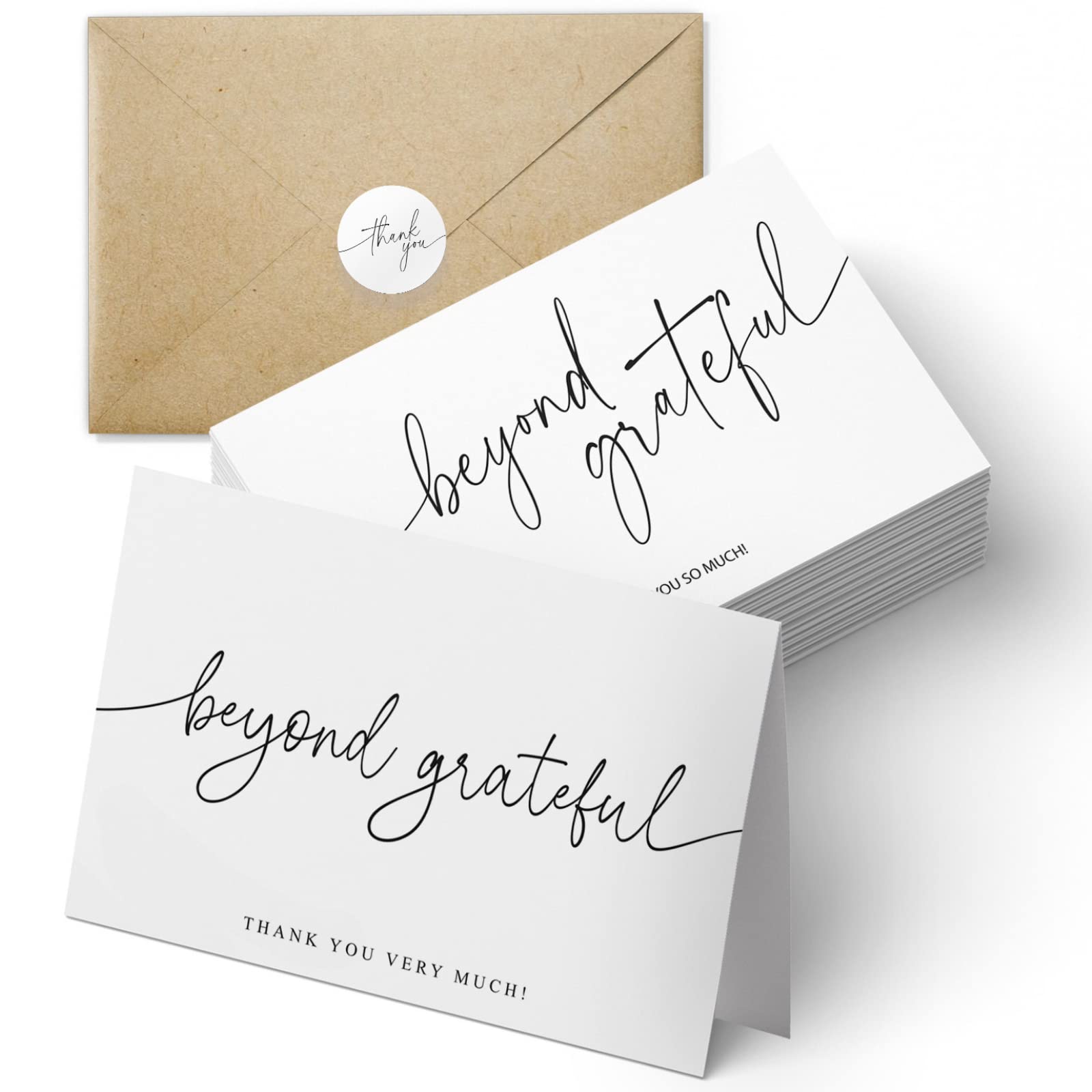 Beyond Grateful Thank You Cards | Bulk Pack of 100 with Kraft Envelopes ...