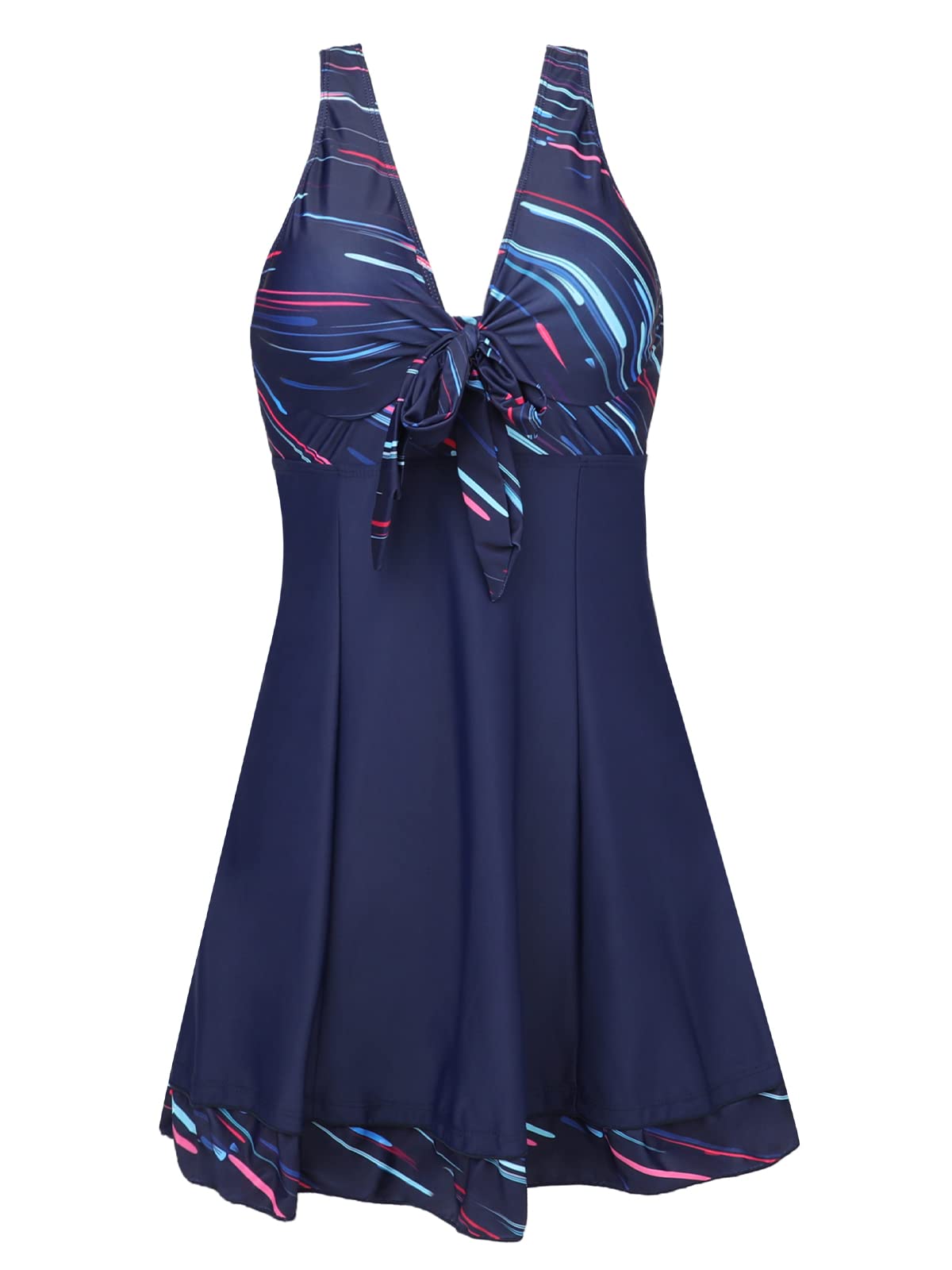 MiYang Women's One Piece High Waist Printing Swim Dress Padded Swimwear ...