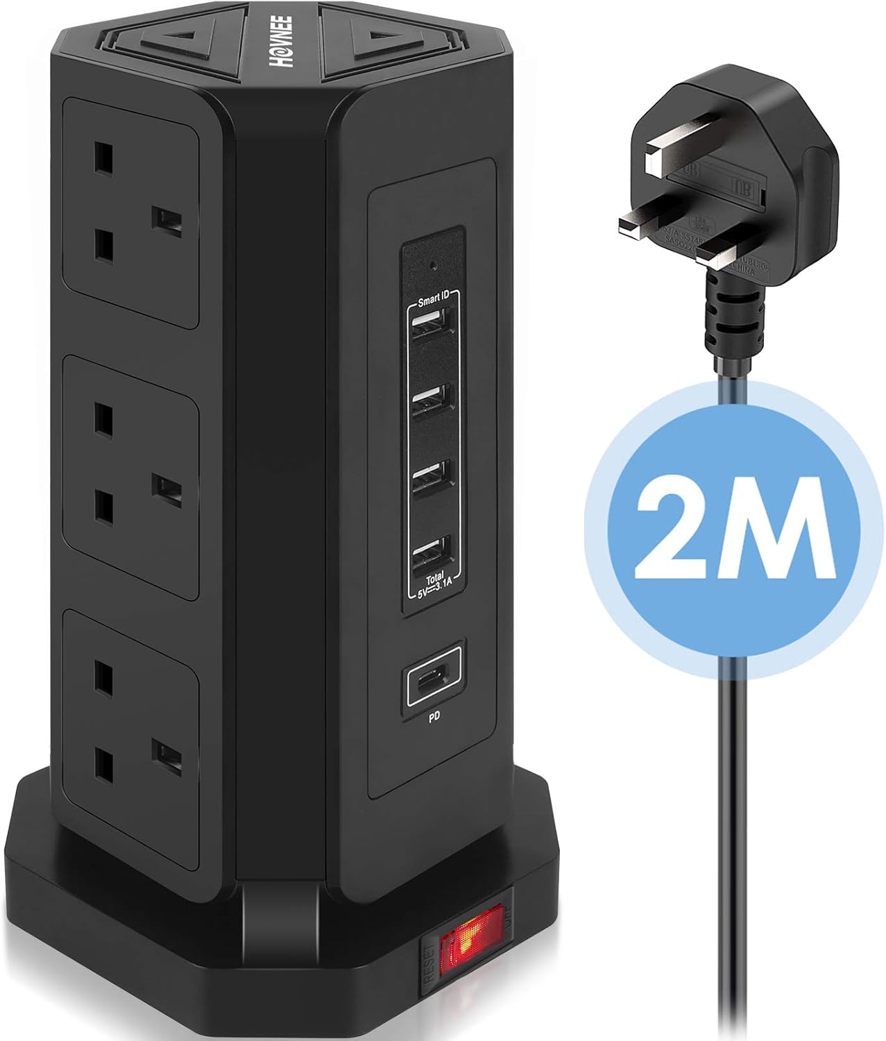 HOVNEE Power Strip Tower Multiple Socket 9-Port Socket with 5 USB ...