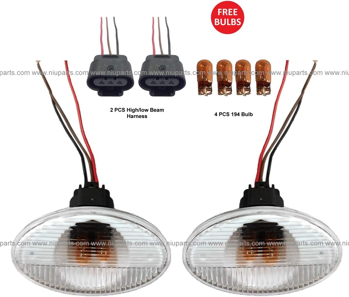 2 pcs Front Fender Side Marker/Turn Signal Light Clear/Amber with 3 ...