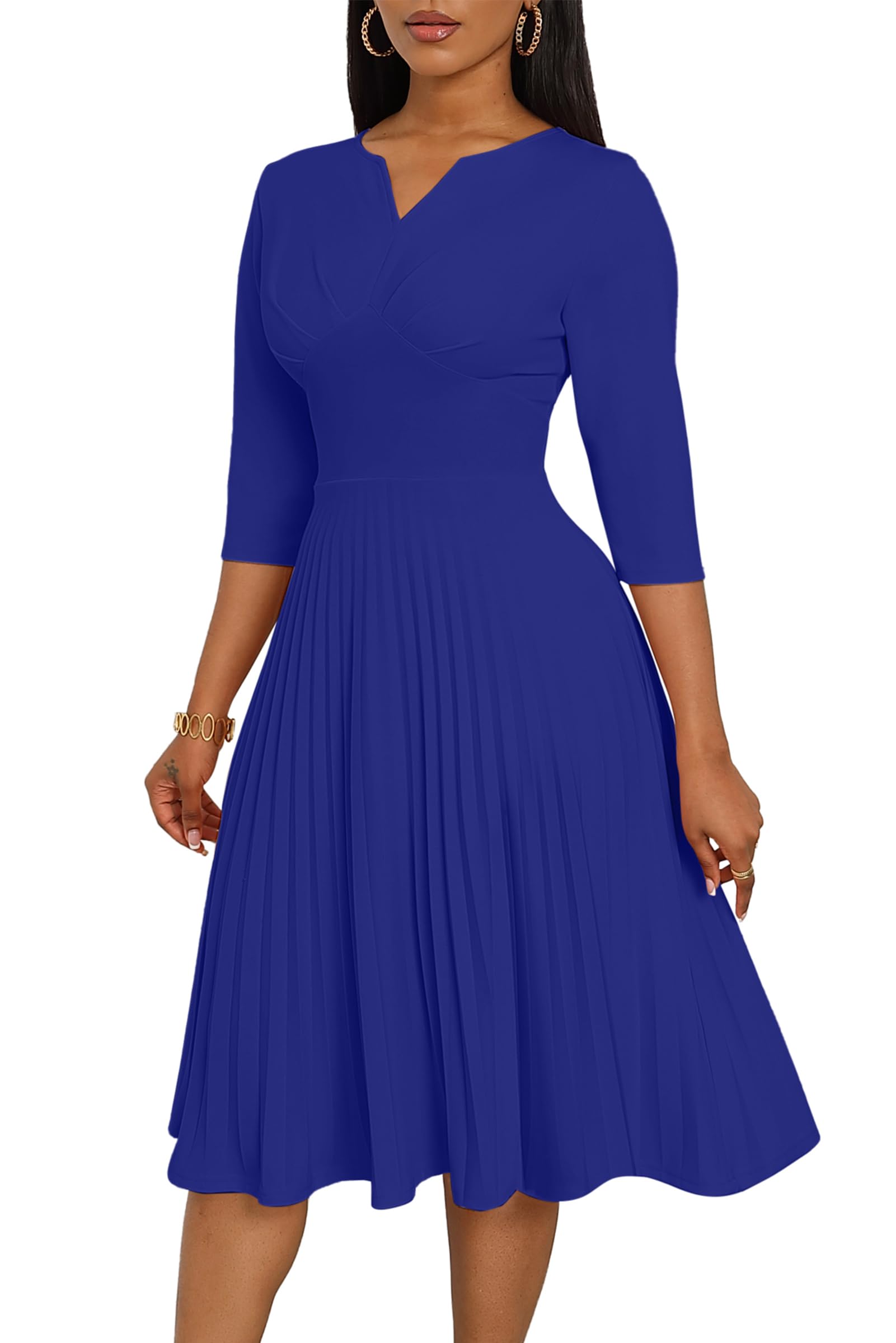 CLOCOR Midi Dresses for Women Casual Fit and Flare A-Line Pleated Swing ...