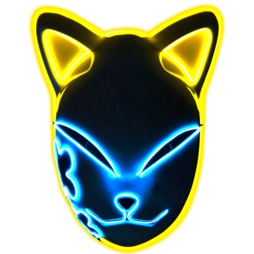 Demon Slayer Mask Japanese Anime Mask, Led Halloween Mask Demon Fox ...