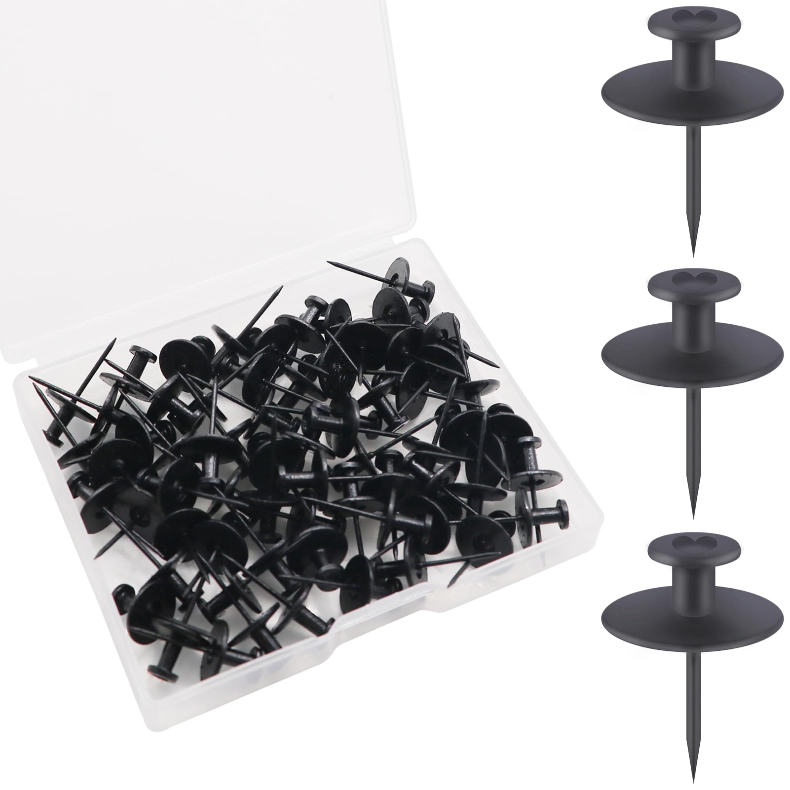 Push Pin Hooks 50 Pcs Jumbo Black Thumb Tacks - Double Headed Push Pins ...