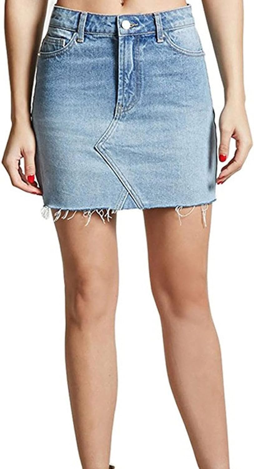 Damen Denim Rock Hoch Lose A-Linie Kurz Skirt Einfarbig Taillierte ...